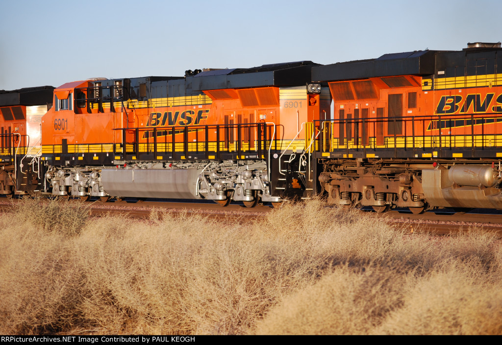 BNSG 6901 Heads eastbound as a #3 unit on a Z Train as she slows for a crew swap.